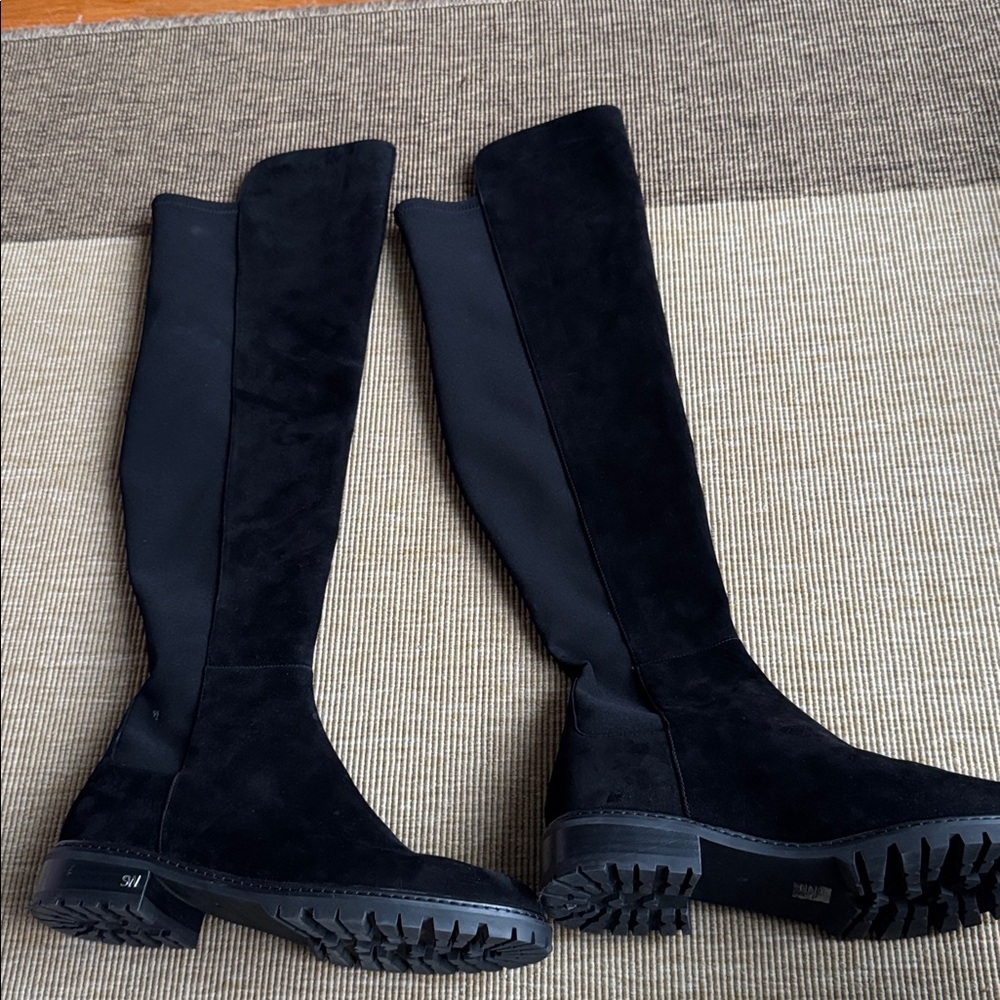 $850 Stuart Weitzman 5050 Lift Boots Stretch Suede Bl… - Gem